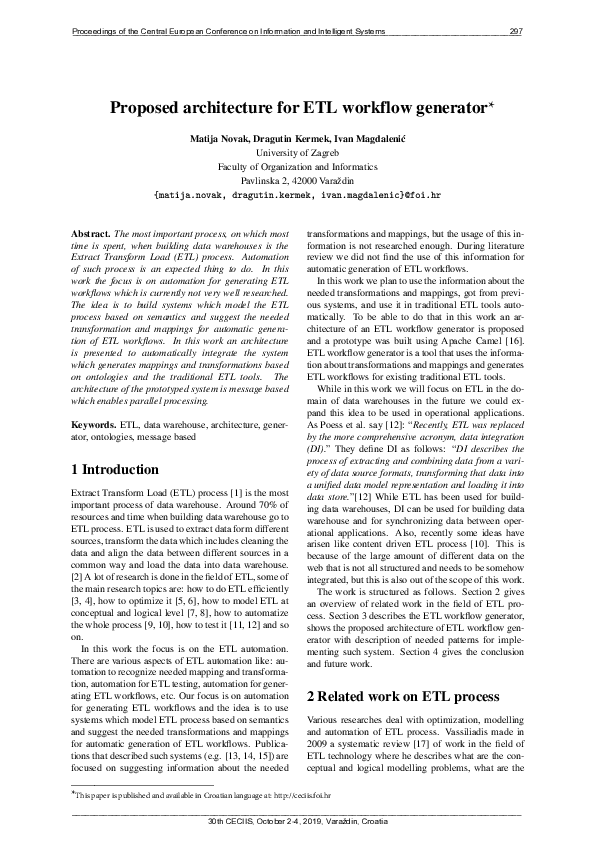 (PDF) Proposed architecture for ETL workflow generator*