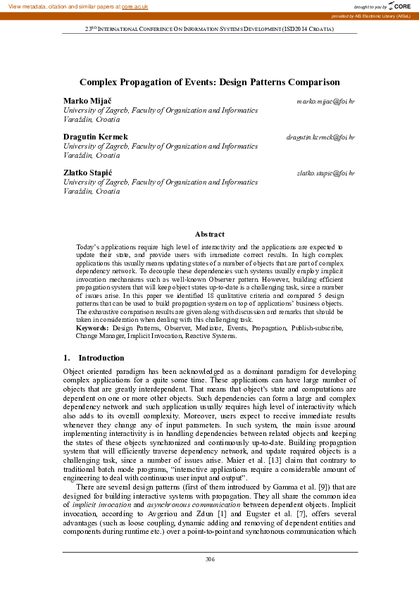 (PDF) Complex propagation of events: Design patterns comparison