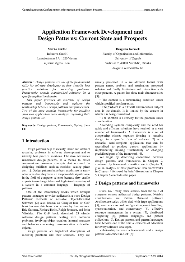 (PDF) Application Framework Development and Design Patterns: Current State and Prospects