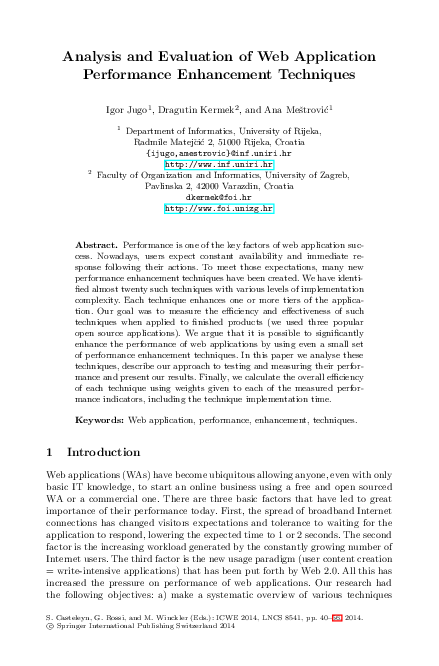 (PDF) Analysis and Evaluation of Web Application Performance Enhancement Techniques
