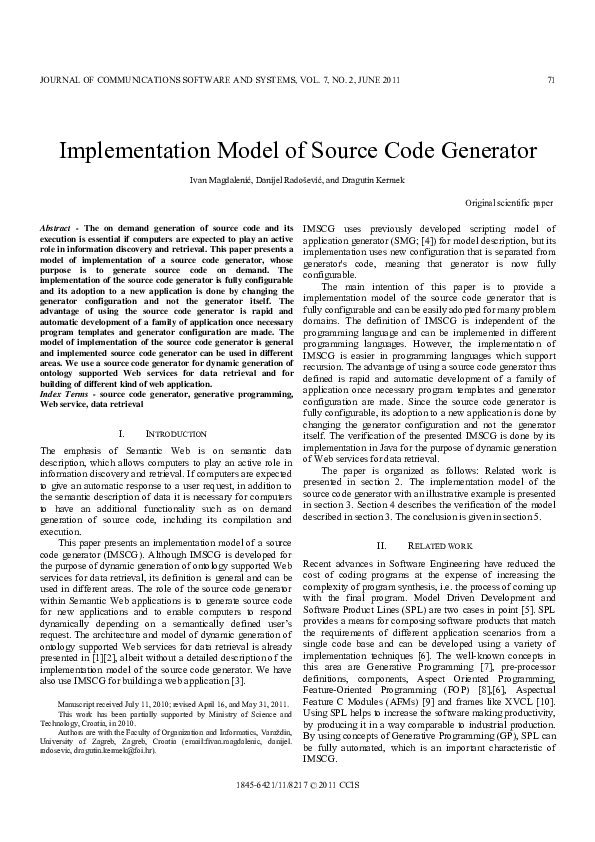 (PDF) Implementation Model of Source Code Generator