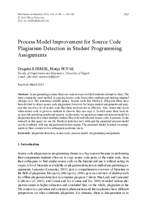 (PDF) Process Model Improvement for Source Code Plagiarism Detection in Student Programming ...