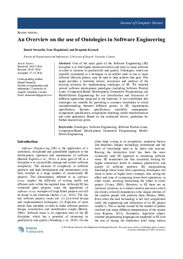 (PDF) An Overview on the use of Ontologies in Software Engineering