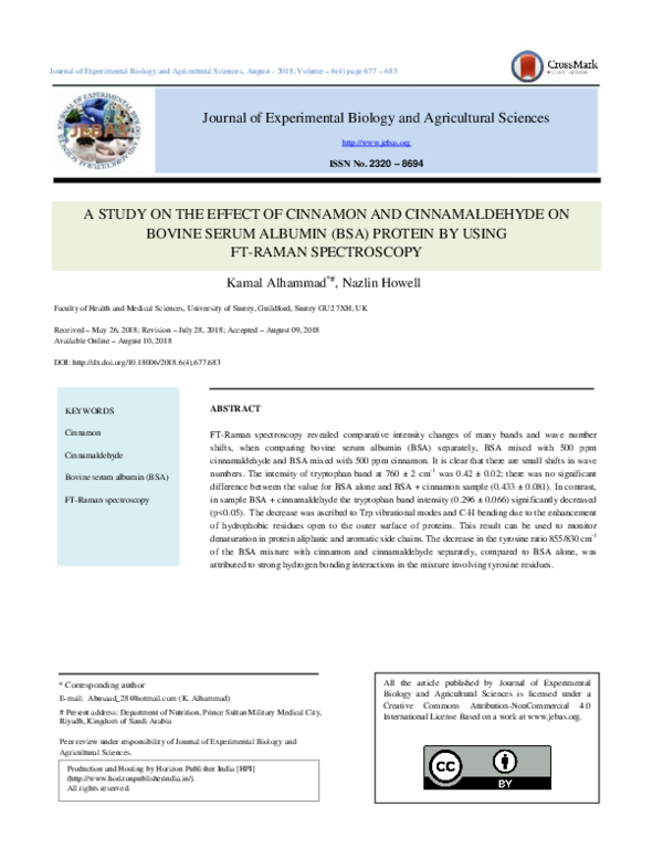 (PDF) A Study on the Effect of Cinnamon and Cinnamaldehyde on Bovine ...