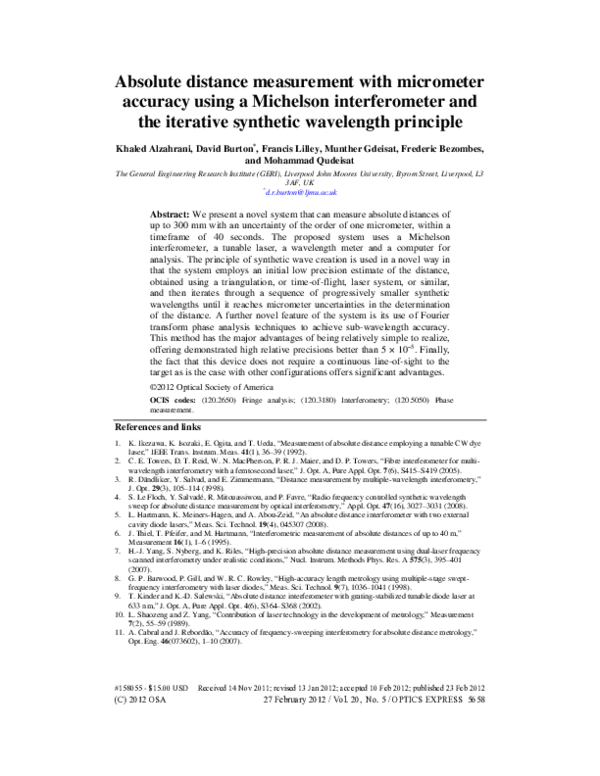(PDF) Absolute distance measurement with micrometer accuracy using a ...