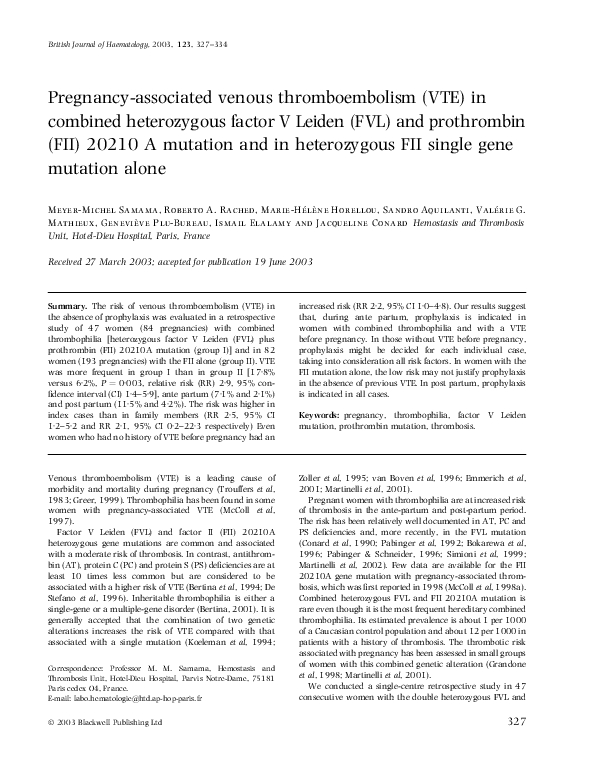(PDF) Pregnancy-associated venous thromboembolism (VTE) in combined ...