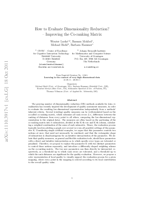 (PDF) How to Evaluate Dimensionality Reduction? - Improving the Co ...