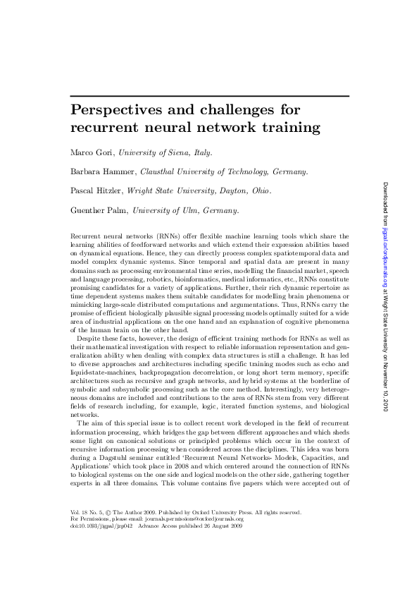 Pdf Perspectives And Challenges For Recurrent Neural Network Training