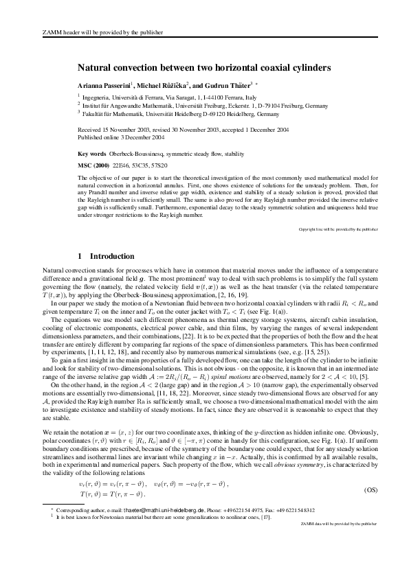 Pdf Natural Convection Between Two Horizontal Coaxial Cylinders