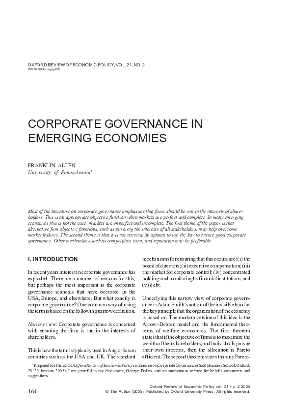 (PDF) Corporate Governance in Emerging Economies