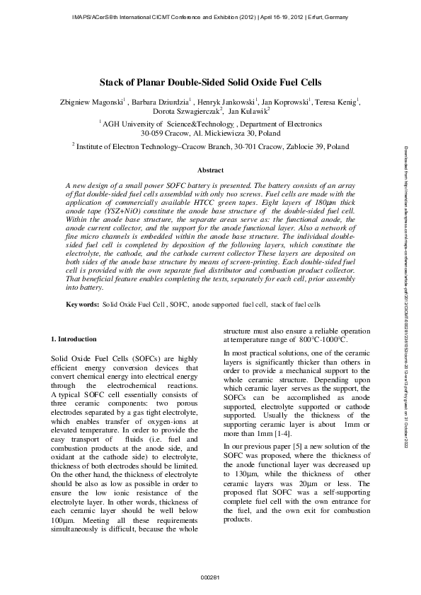(PDF) Stack of Planar Double-Sided Solid Oxide Fuel Cells
