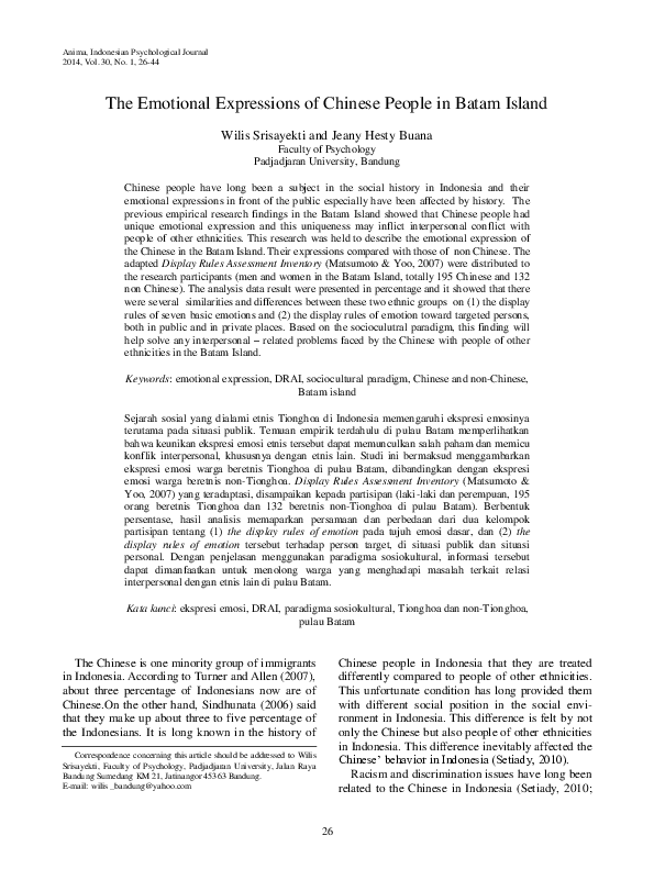 (PDF) The Emotional Expressions of Chinese People in Batam Island