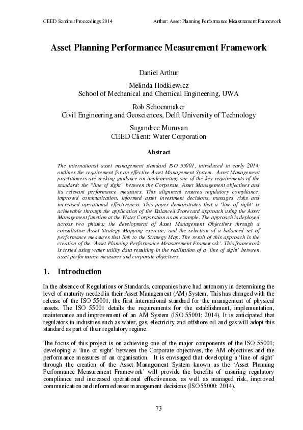 (PDF) Asset Planning Performance Measurement | Daniel Arthur OBAM ...