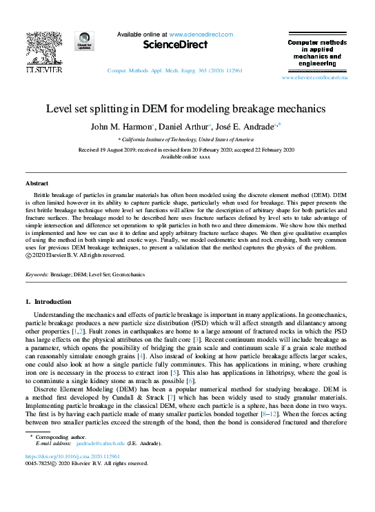 (PDF) Level set splitting in DEM for modeling breakage mechanics