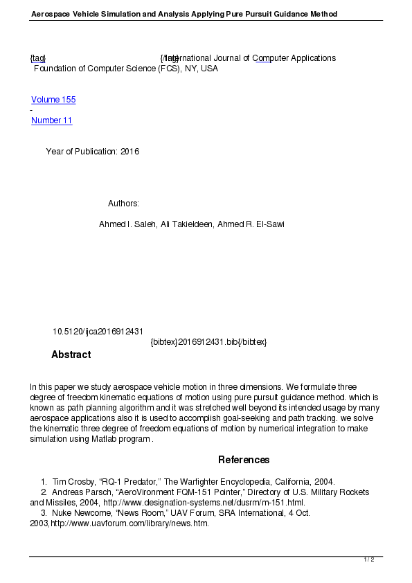 Pdf Aerospace Vehicle Simulation And Analysis Applying Pure Pursuit Guidance Method