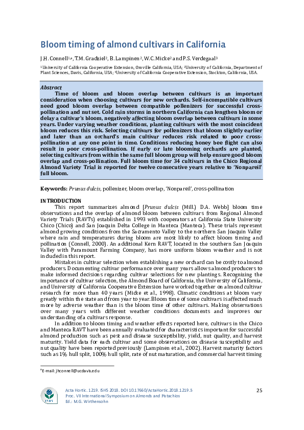 (PDF) Bloom timing of almond cultivars in California