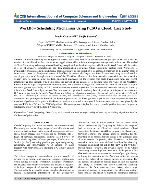 (PDF) Workflow Scheduling Mechanism Using PCSO n Cloud: Case Study
