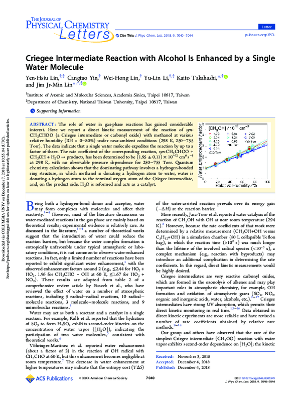 (PDF) Criegee Intermediate Reaction with Alcohol Is Enhanced by a ...
