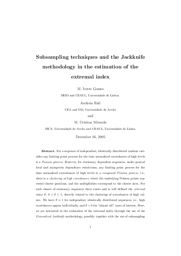 (PDF) Subsampling techniques and the Jackknife methodology in the estimation of the extremal ...