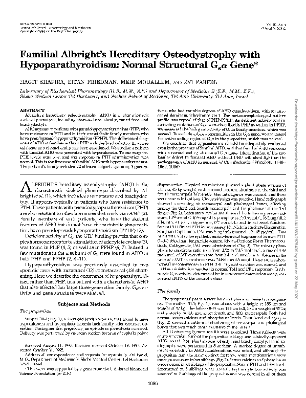 (PDF) AHO with Hypoparathyroidism and Normal Gs Alpha