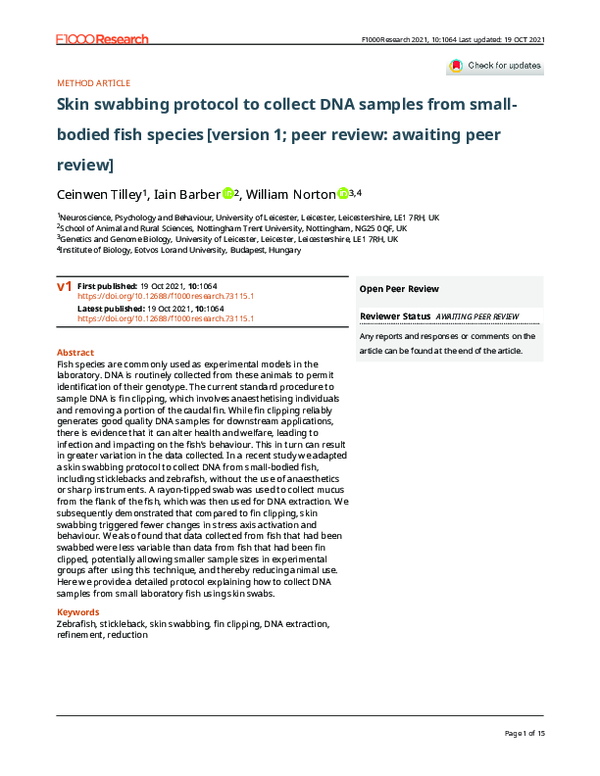(PDF) DNA Collection from Small Fish via Skin Swabbing Protocol