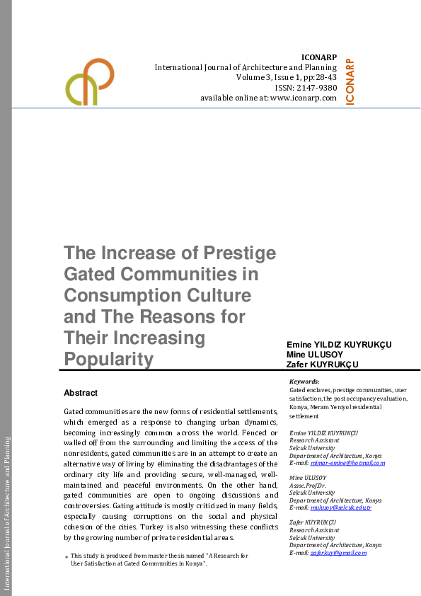 (PDF) The Increase of Prestige Gated Communities in Consumption Culture ...