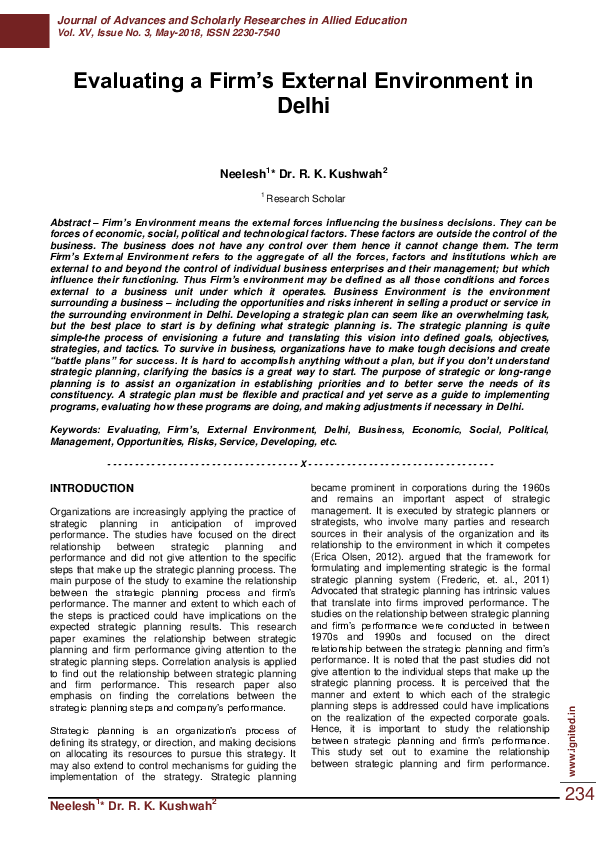 (PDF) Evaluating a Firm’s External Environment in Delhi