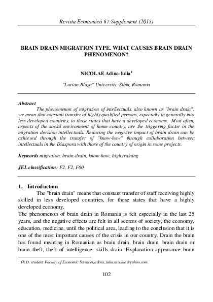 (PDF) Brain Drain Migration Type. What Causes Brain Drain Phenomenon