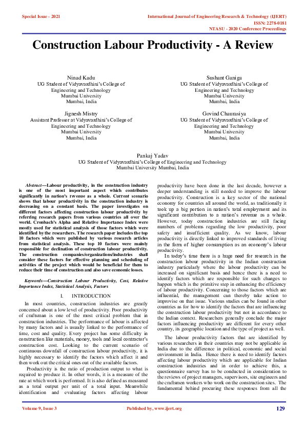 (PDF) Construction Labour Productivity - A Review