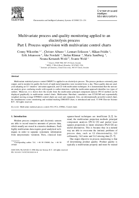 (PDF) Multivariate process and quality monitoring applied to an electrolysis process