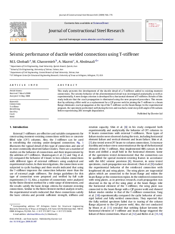 (PDF) Seismic performance of ductile welded connections using T-stiffener
