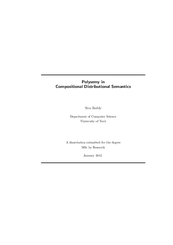 Pdf Polysemy In Compositional Distributional Semantics