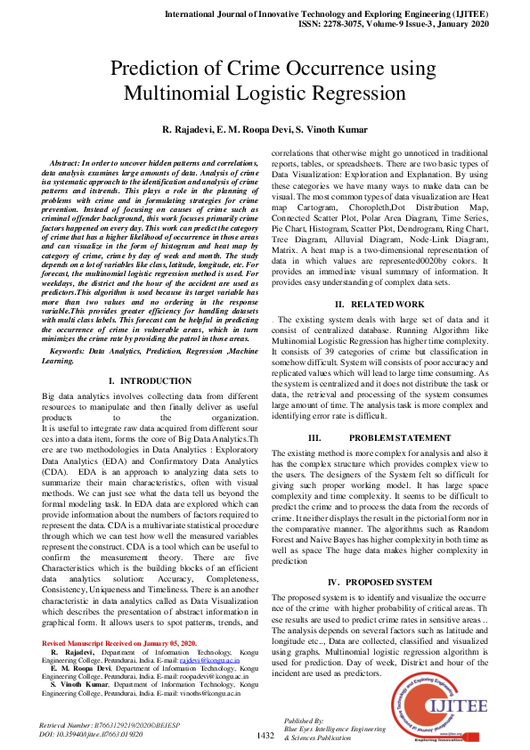 Pdf Prediction Of Crime Occurrence Using Multinomial Logistic Regression