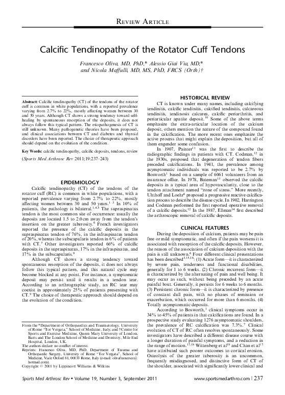 (PDF) Calcific Tendinopathy of the Rotator Cuff Tendons