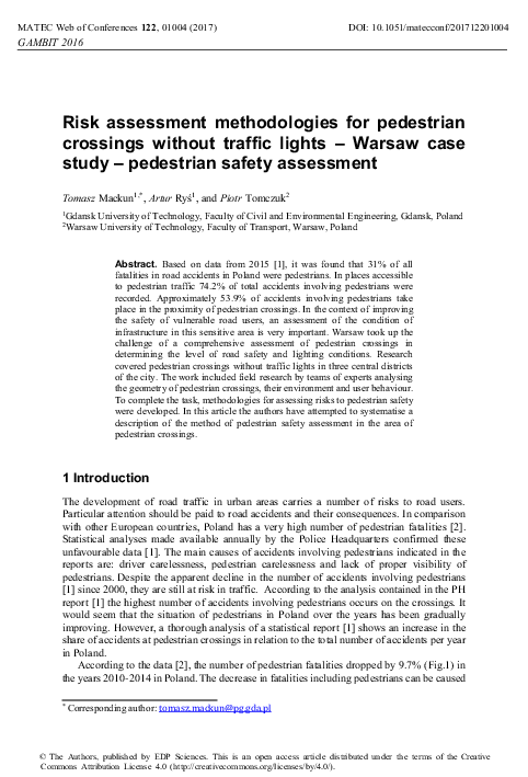 (PDF) Risk assessment methodologies for pedestrian crossings without ...