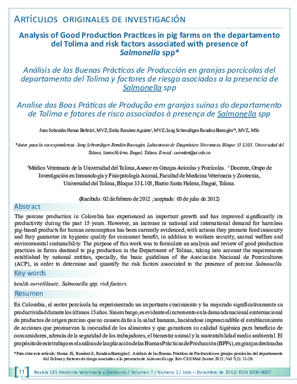 (PDF) Análisis de las Buenas Prácticas de Producción en granjas porcícolas del departamento del ...
