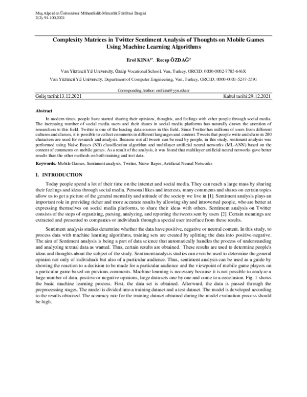 (PDF) Complexity Matrices in Twitter Sentiment Analysis of Thoughts on Mobile Games Using ...