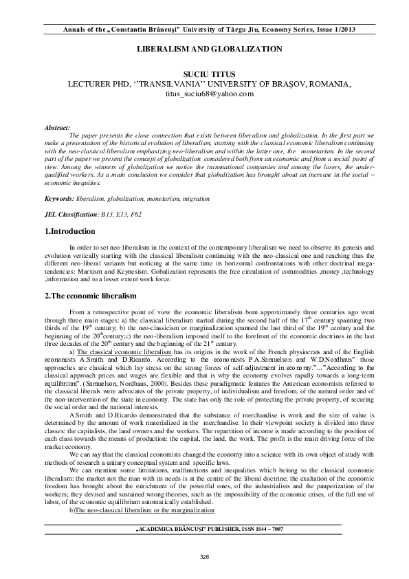 (PDF) Liberalism and Globalization