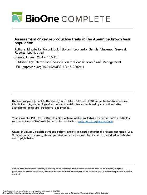 (PDF) Assessment of key reproductive traits in the Apennine brown bear ...
