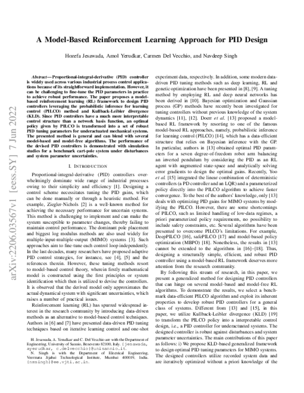 (PDF) A Model-Based Reinforcement Learning Approach for PID Design