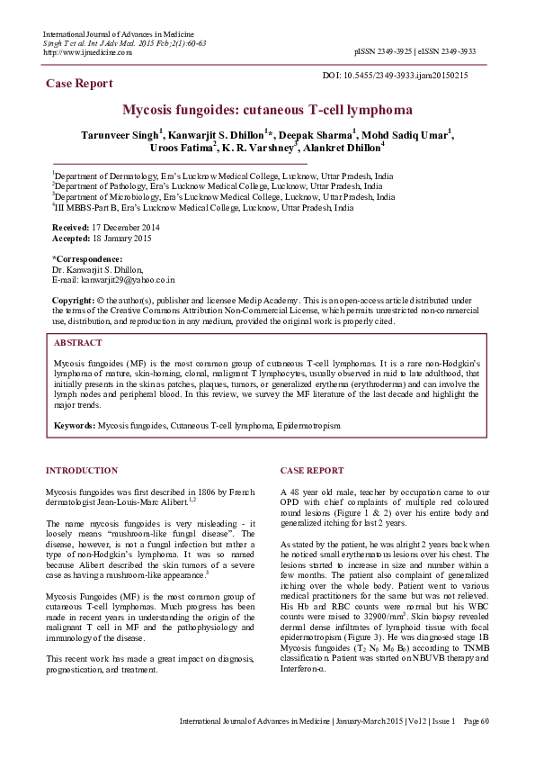 (PDF) Mycosis fungoides: cutaneous T-cell lymphoma