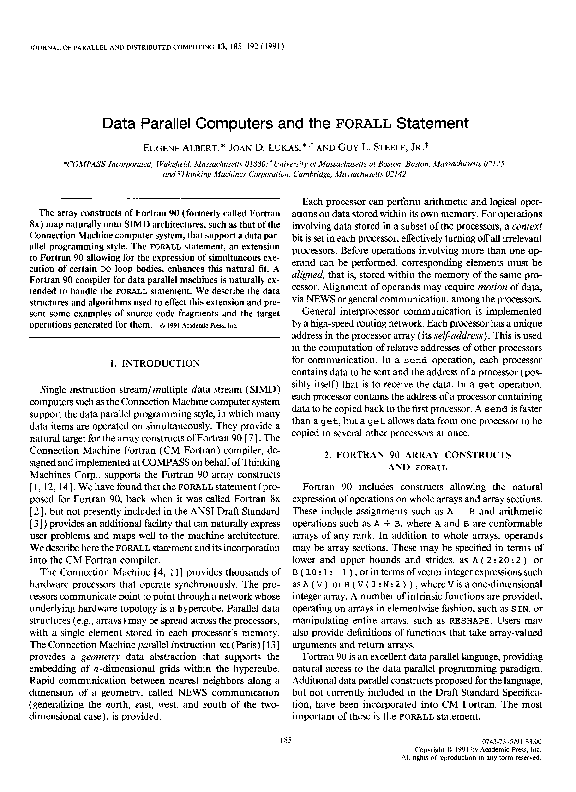 (PDF) Data parallel computers and the Forall statement