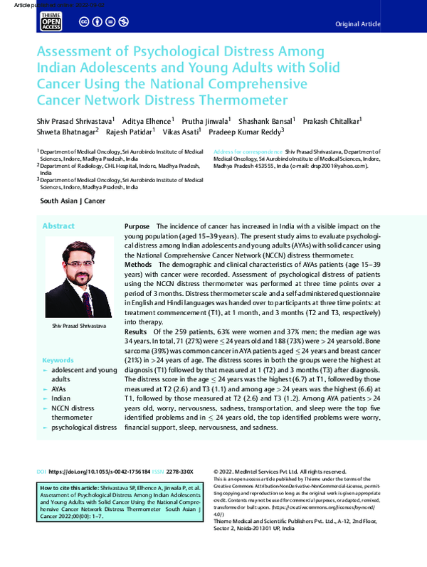 (PDF) Assessment of Psychological Distress Among Indian Adolescents and ...