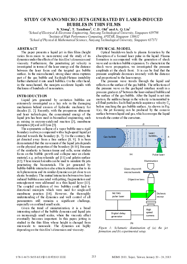 (PDF) Study of nano/micro jets generated by laser-induced bubbles in ...