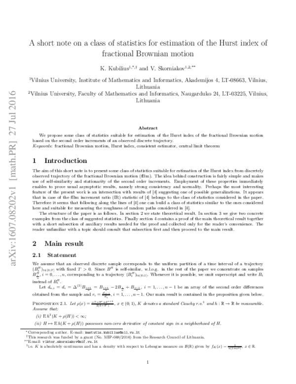 Pdf Estimating Hurst Index In Fractional Brownian Motion