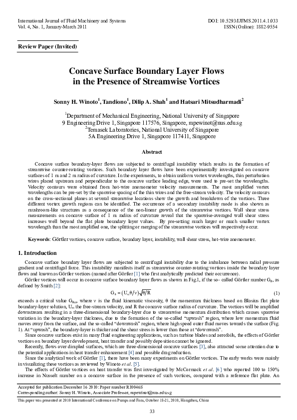 (PDF) Concave Surface Boundary Layer Flows in the Presence of Streamwise Vortices