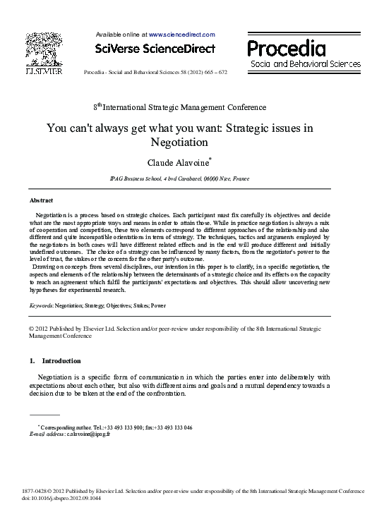 (PDF) You Can’t Always Get What You Want: Strategic Issues in Negotiation