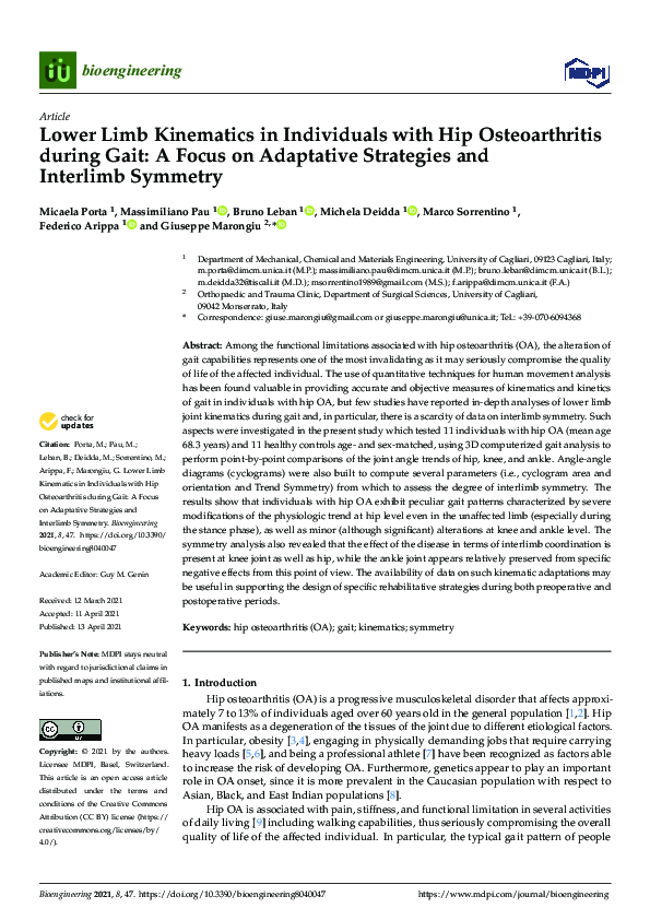 (PDF) Lower Limb Kinematics in Individuals with Hip Osteoarthritis during Gait: A Focus on ...
