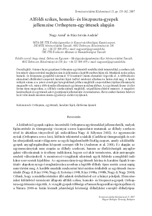 (PDF) Alföldi szikes, homoki- és löszpuszta-gyepek jellemzése ...