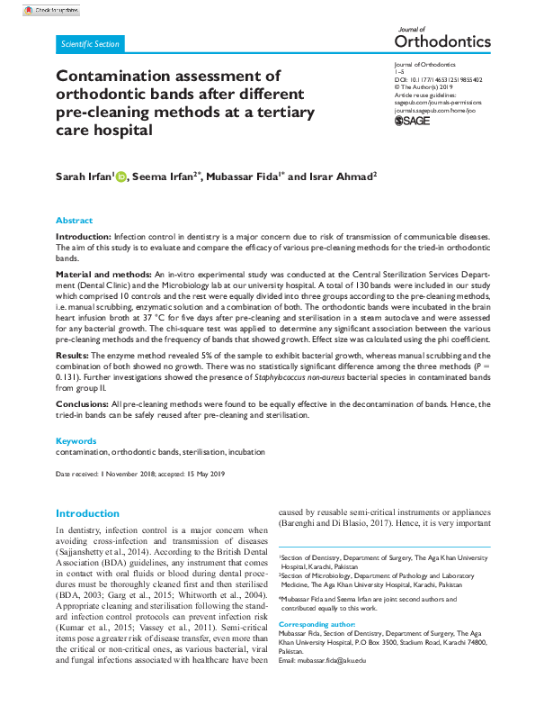 (PDF) Contamination assessment of orthodontic bands after different pre ...